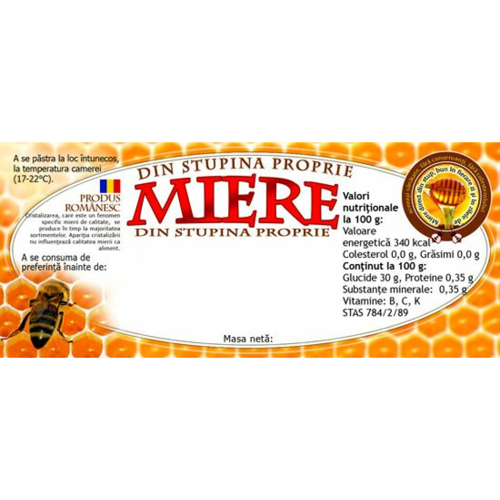 Eticheta miere din stupina proprie (116x50 mm) - Apis-Blaj.ro