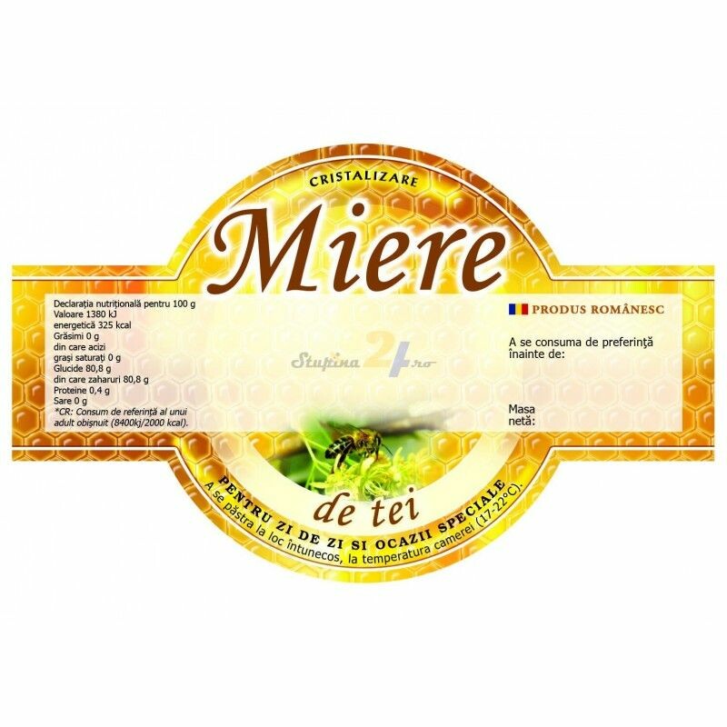 Eticheta miere "Tei" cu aripioare (125x86 mm) - Apis-Blaj.ro